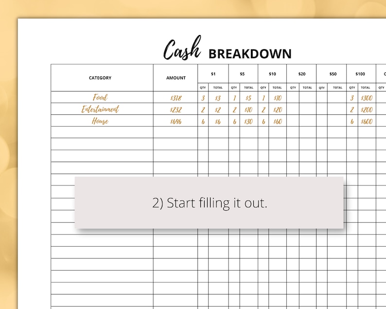 Cash Breakdown Sheet Printable PDF, Money Breakdown Form by ...