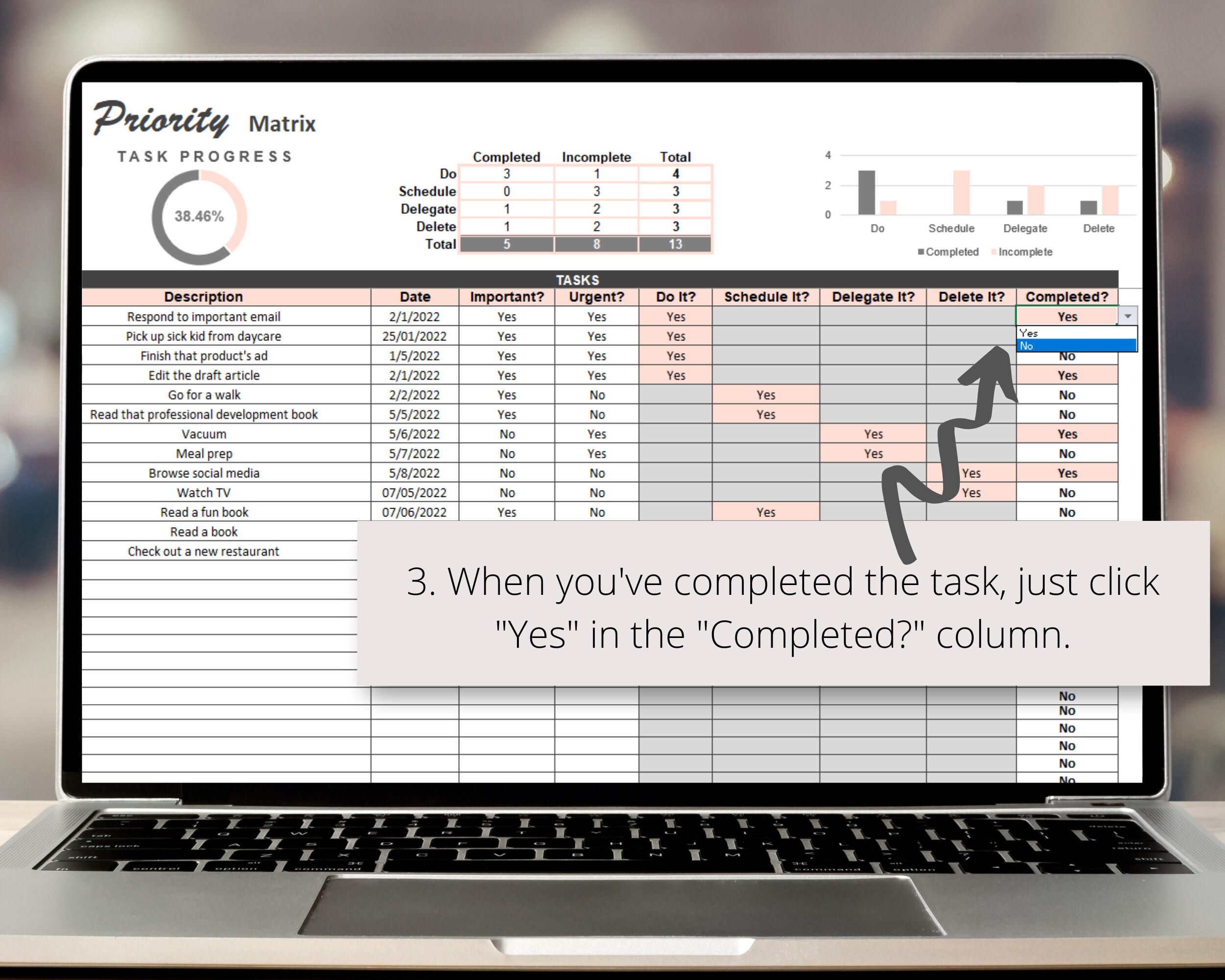 Eisenhower Matrix Excel Productivity Planner Template Using the Urgent ...