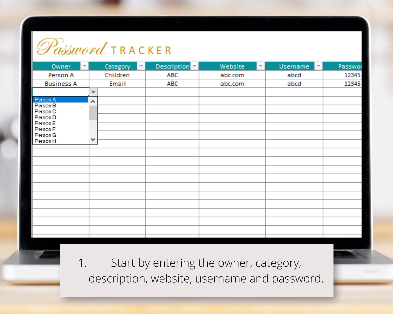 Password Tracker Excel Spreadsheet Organize Your Accounts - Etsy