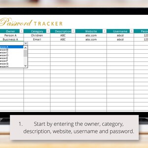 Password Tracker Excel Spreadsheet Organize Your Accounts - Etsy