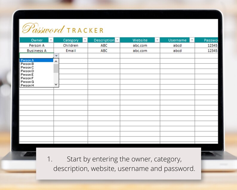 Password Tracker Excel Spreadsheet Organize Your Accounts - Etsy