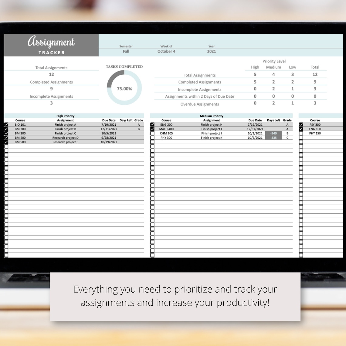 Homework Tracker Google Sheets Spreadsheet Template - Etsy