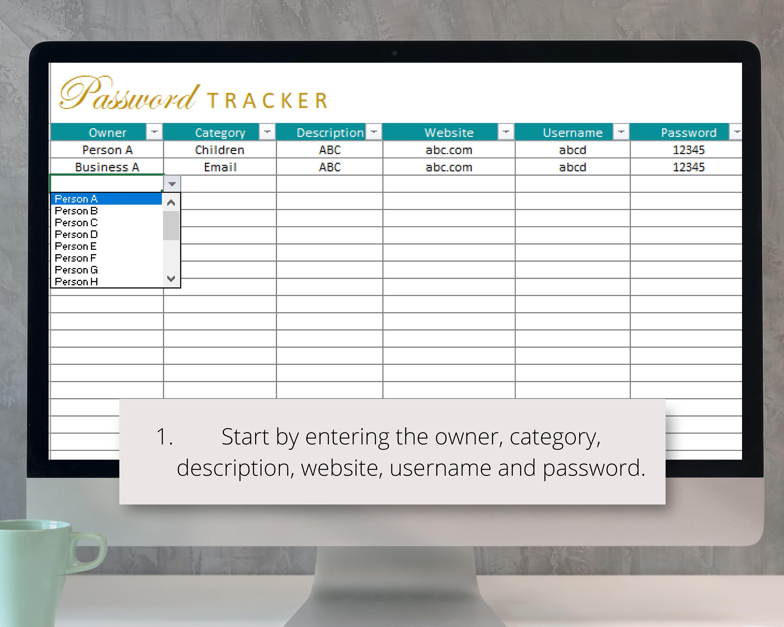 Password Tracker Excel Spreadsheet Organize your Accounts | Etsy