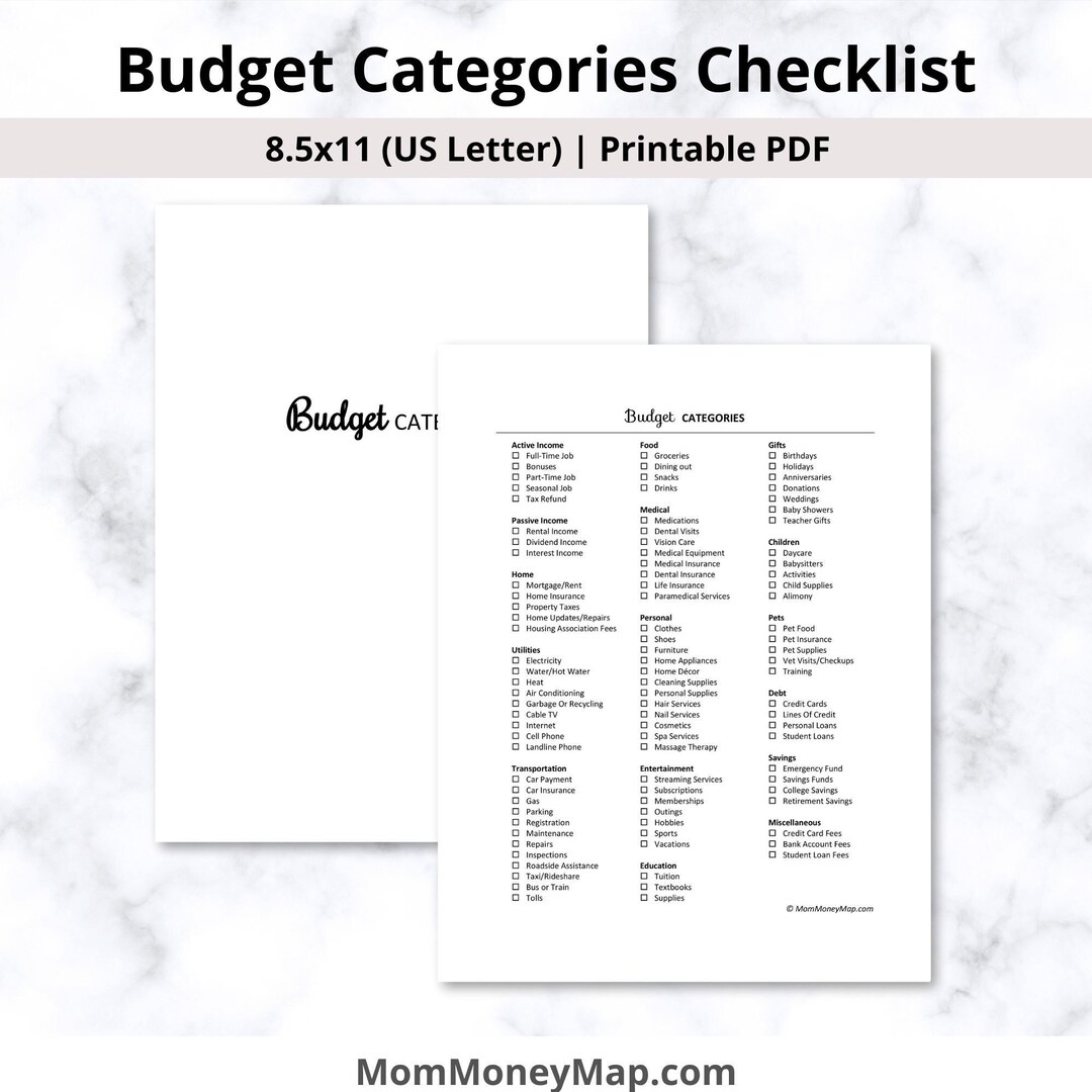 Budget Categories Checklist, Budgeting Categories, Expense/expensing ...