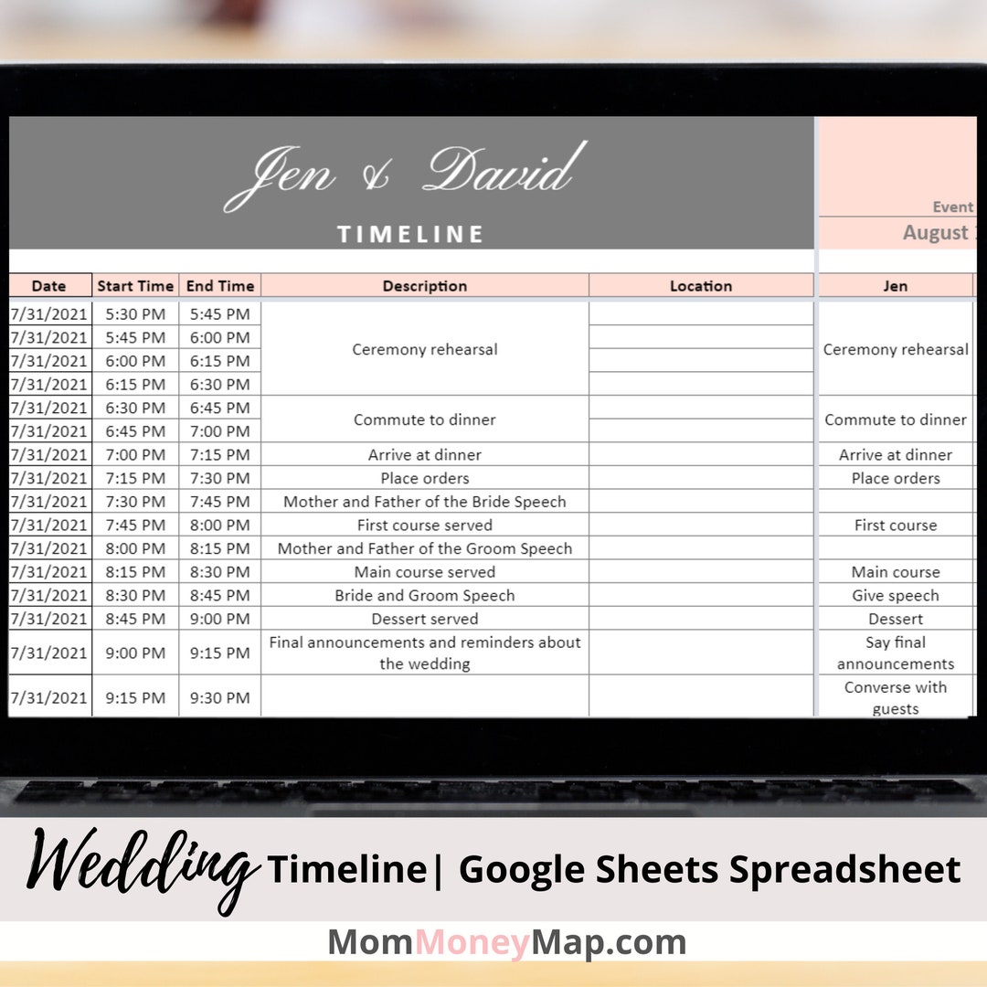 Wedding Day Timeline Schedule Google Sheets Spreadsheet - Etsy