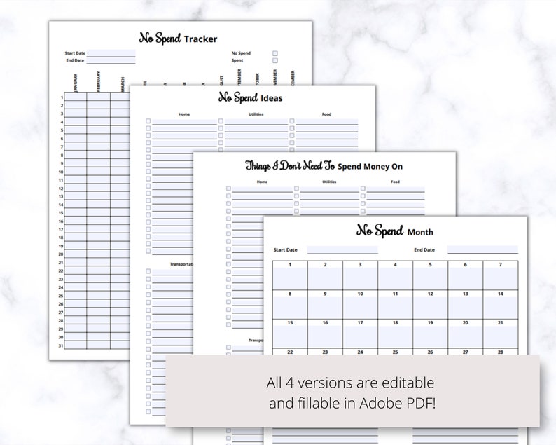 No Spend Challenge Printable PDF, Zero Spend Tracker to Track Your No ...