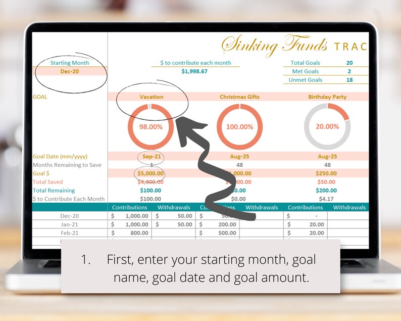 Sinking Funds Excel Tracker Spreadsheet Template | Plan and Track Each ...