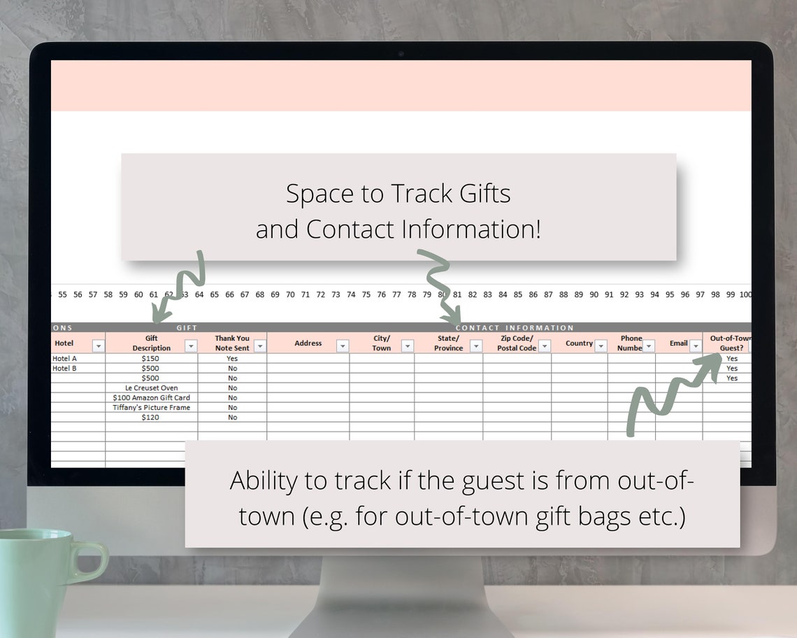 Wedding Guest List Tracker Template Excel Spreadsheet | Etsy Canada