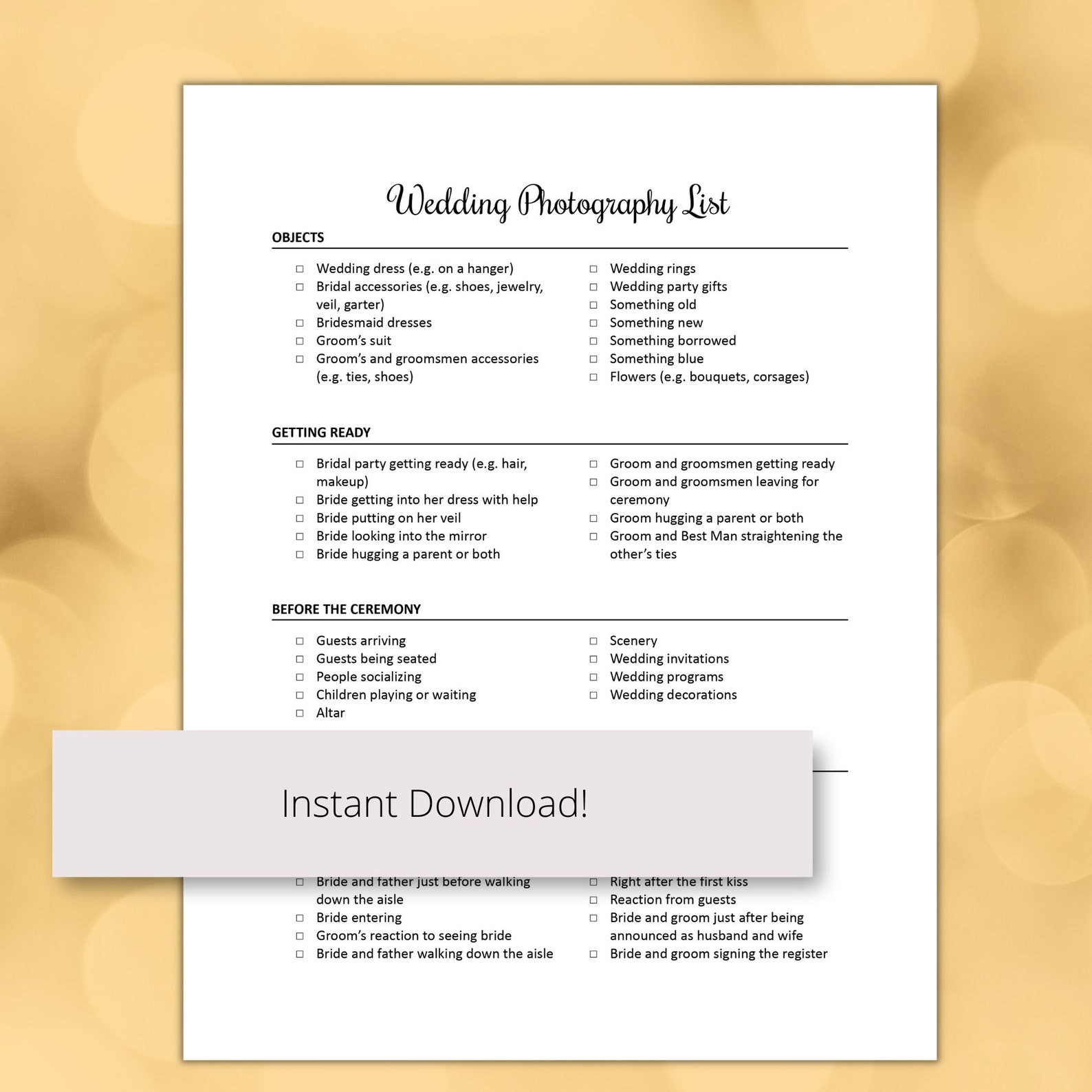 Wedding Photography Shot List, Wedding Photo List for Your Wedding ...