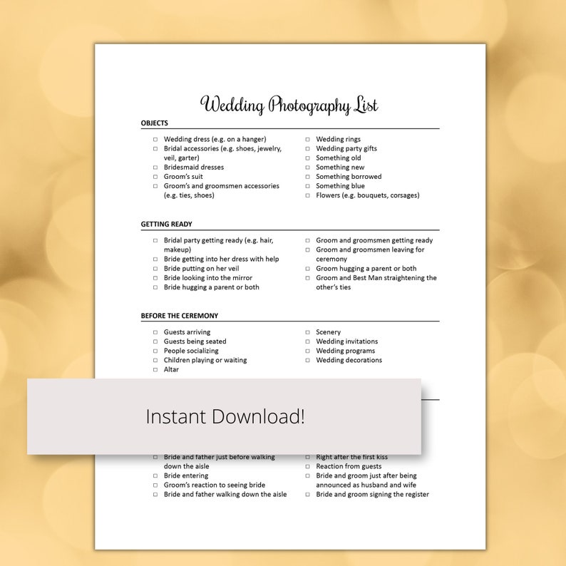 Wedding Photography Shot List, Wedding Photo List for Your Wedding ...