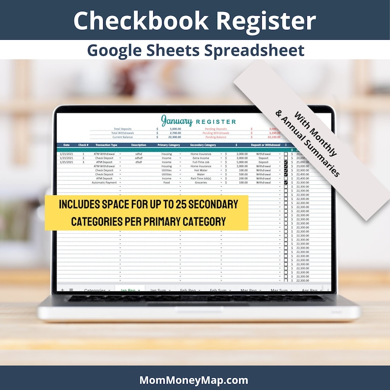 Checkbook Register With Monthly & Annual Summaries Google Sheets ...