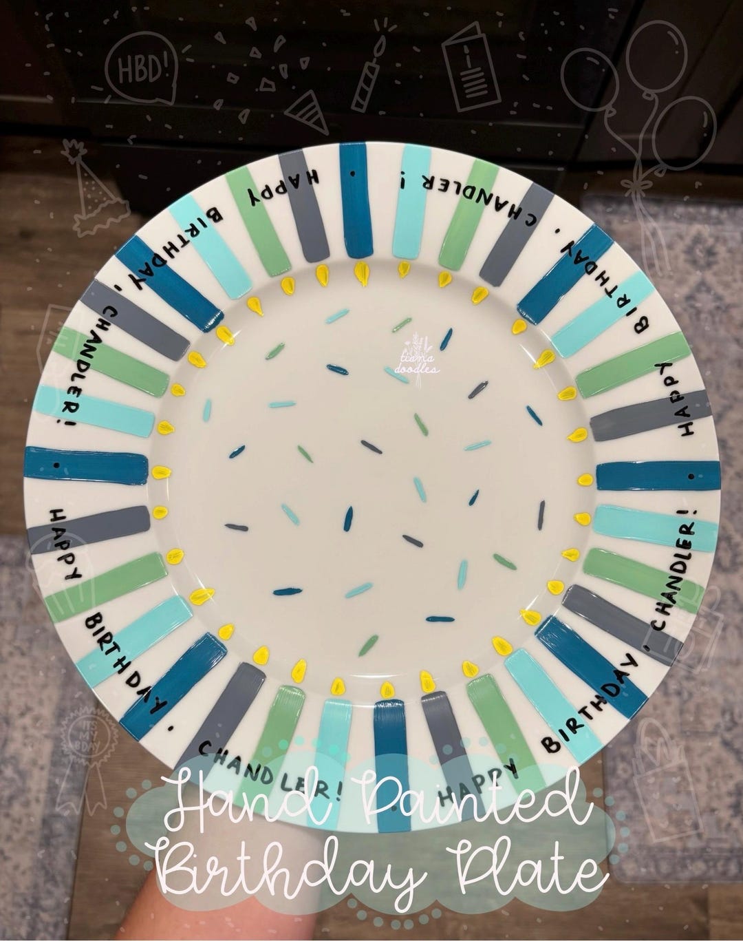 Hand Painted Birthday Plate: Personalized Candles & Sprinkles Design - Etsy