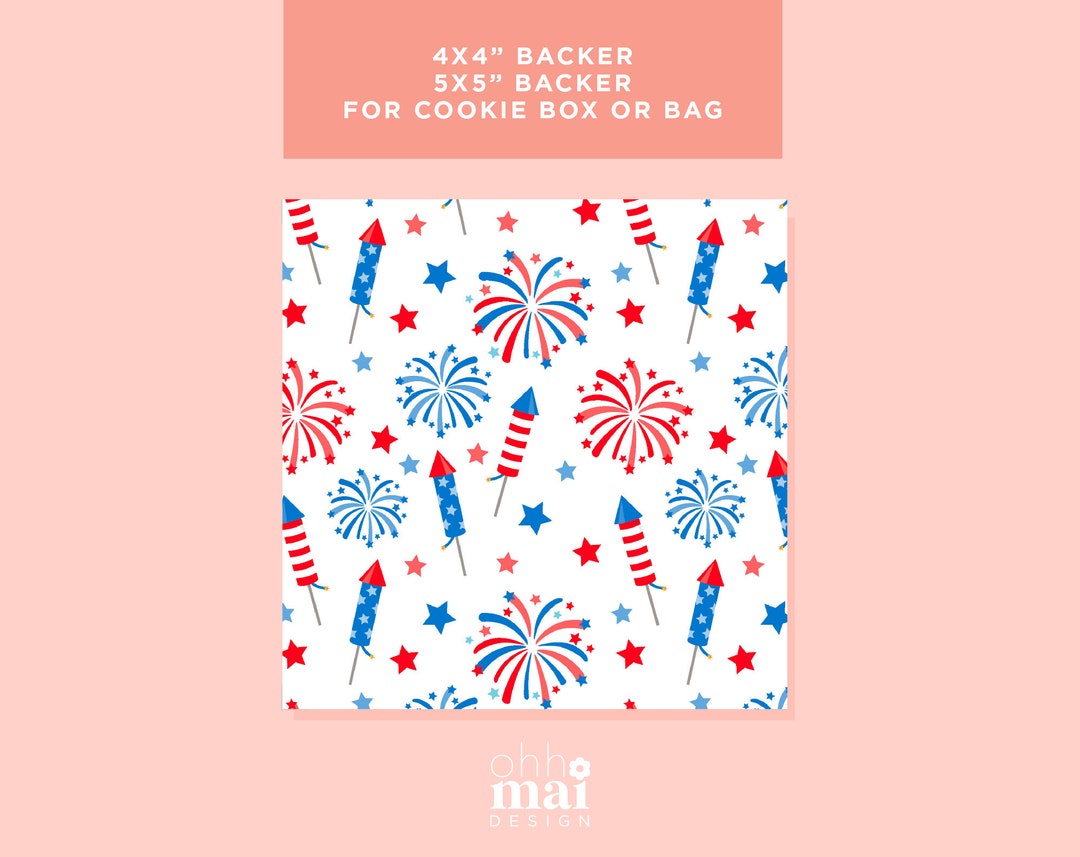 4x4" 5x5" 4th of July Red and Blue Fireworks Cookie Backer Sheets for ...