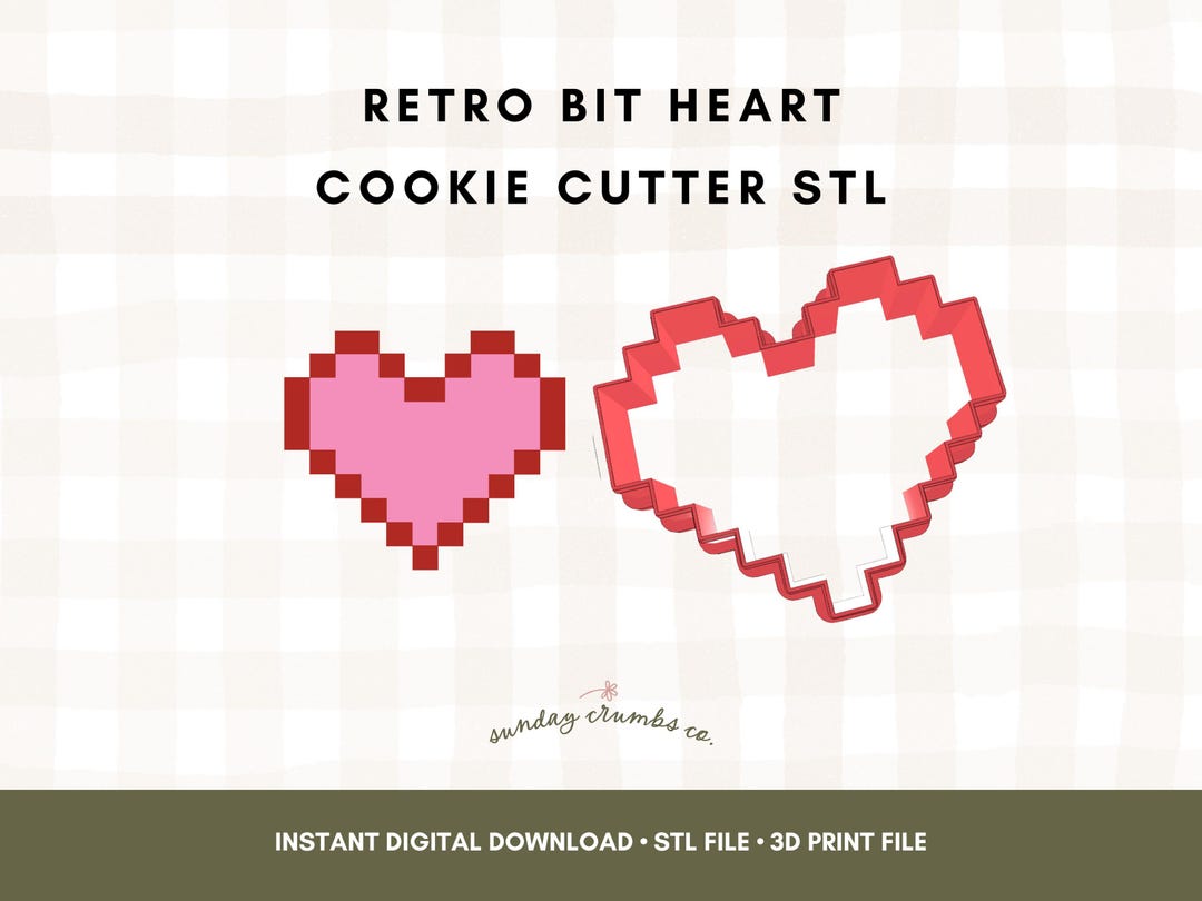 Pixel Heart Cookie Cutter STL File: Retro 8-bit Design (digital ...
