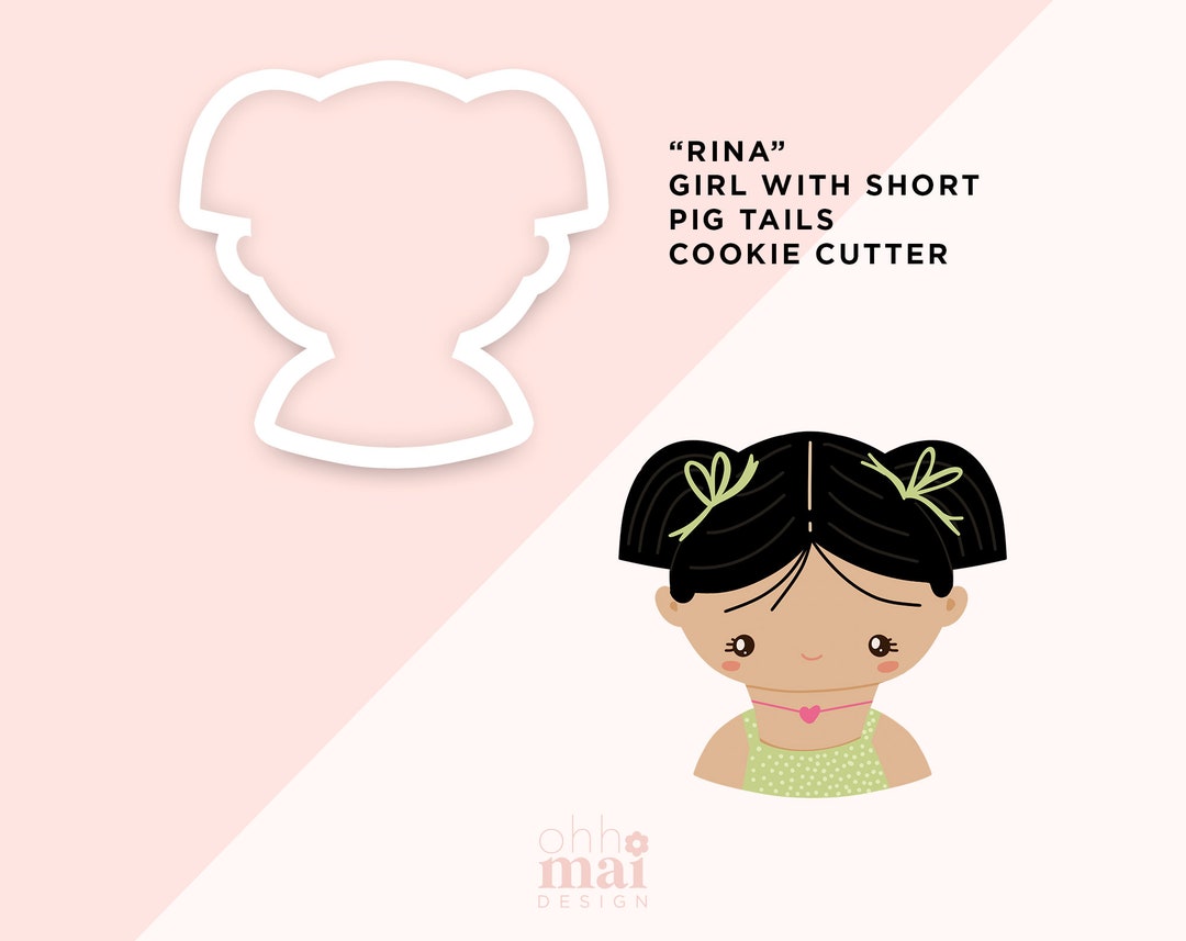 Custom Character Cookie Cutter / Girl With Short Pigtails Cookie Cutter ...