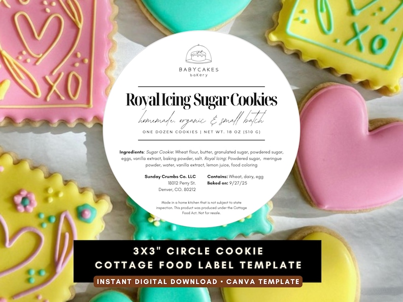 Editable 3x3" Circle Cookie Label Template • Printable Bakery Sticker ...