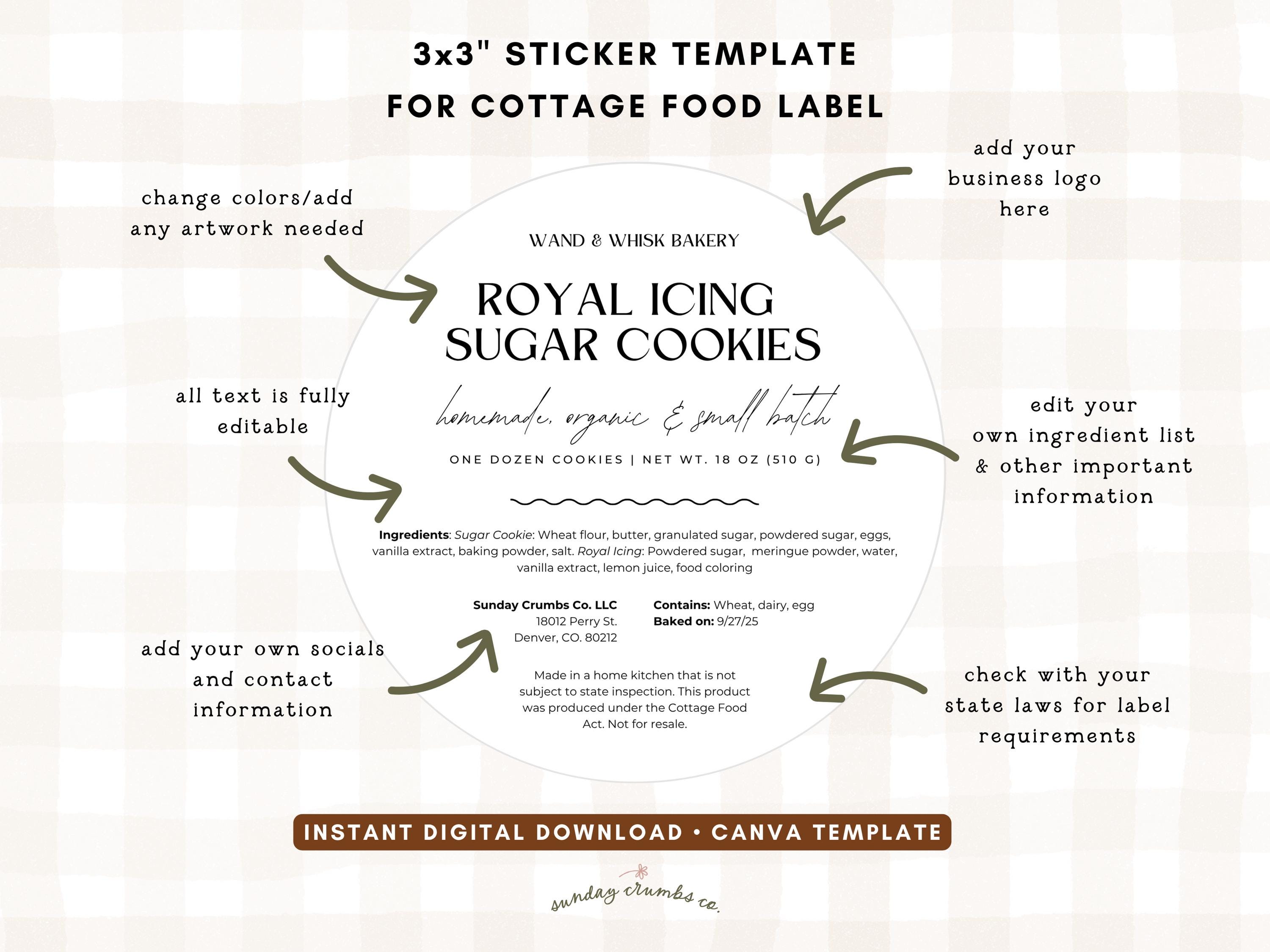 Editable 3x3" Circle Cookie Label Template • Printable Bakery Sticker ...