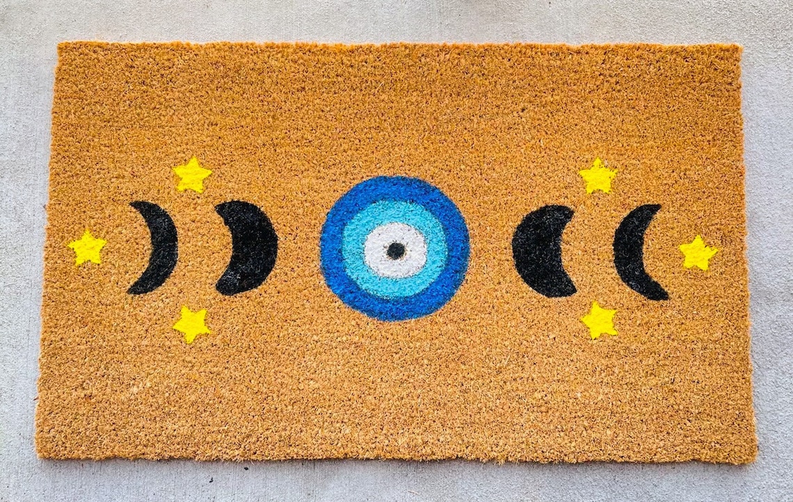 Evil Eye Design Moon Phases Door Mat Boho Door Mat Spiritual - Etsy