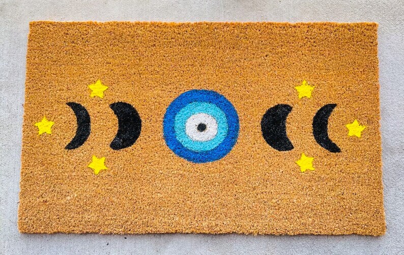 Evil Eye Design Moon Phases Door Mat Boho Door Mat Spiritual - Etsy