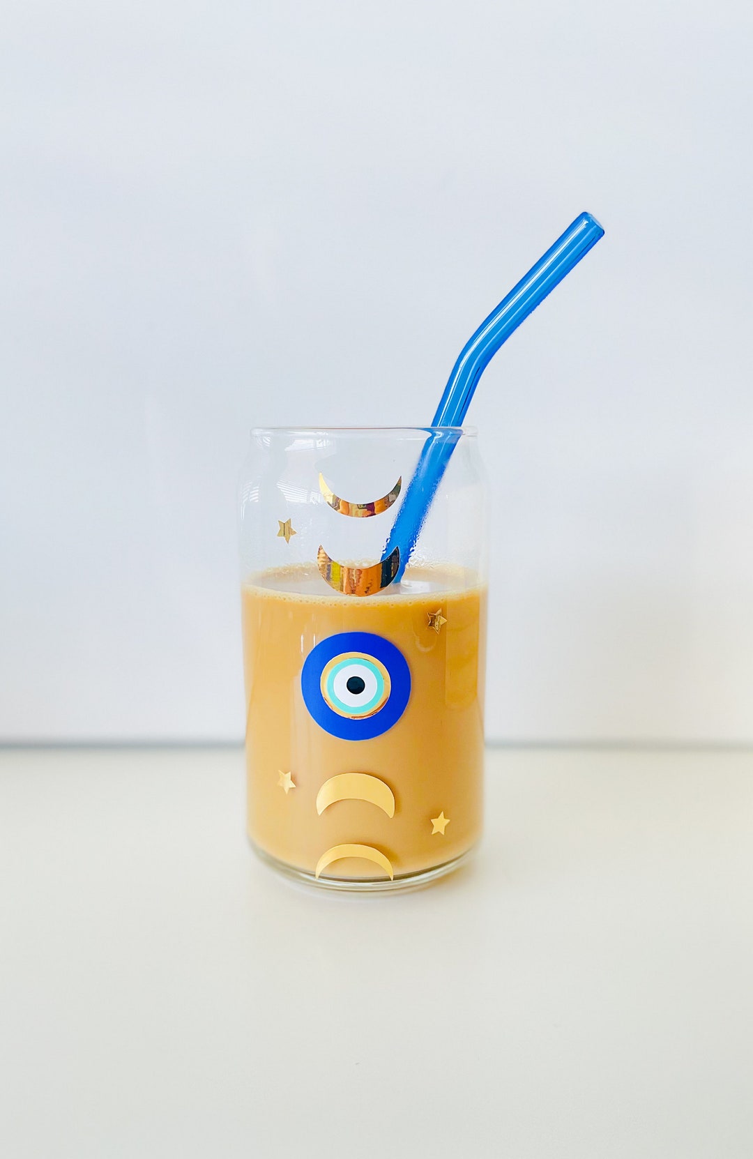 Evil Eye Moon Phases Glass Soda Beer With Glass Straw Moon Phases Glass ...