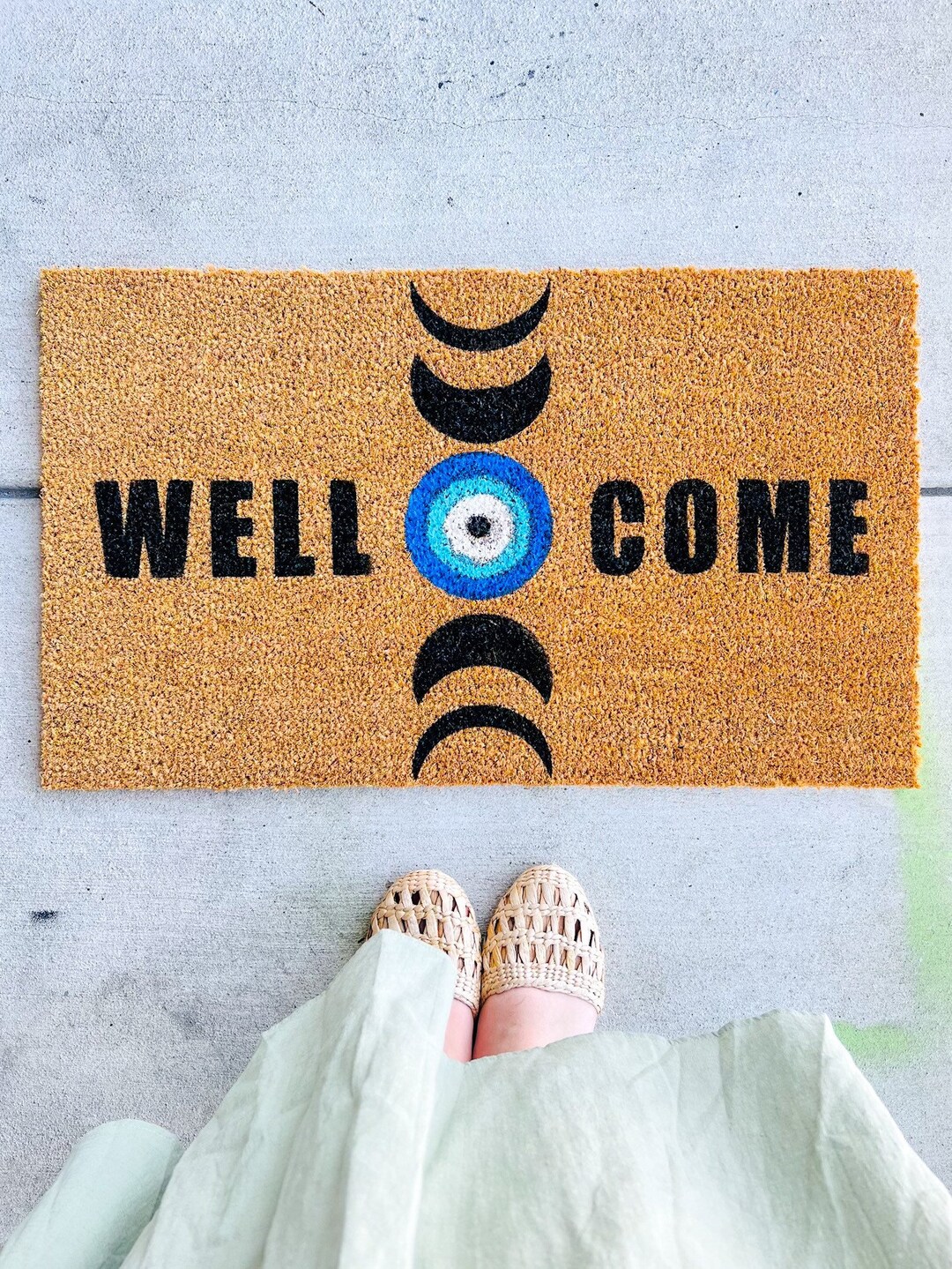 Evil Eye Welcome Moon Phases Doormat, Welcome Door Mat, Moon Phases ...