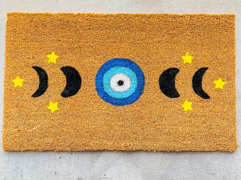 Evil Eye Design Moon Phases Door Mat Boho Door Mat Spiritual - Etsy