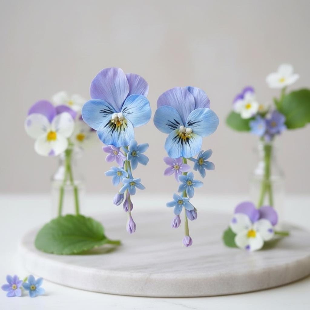 Pansy Flower Earrings - Nature Floral Jewelryy, Cold Porcelain Earrings ...
