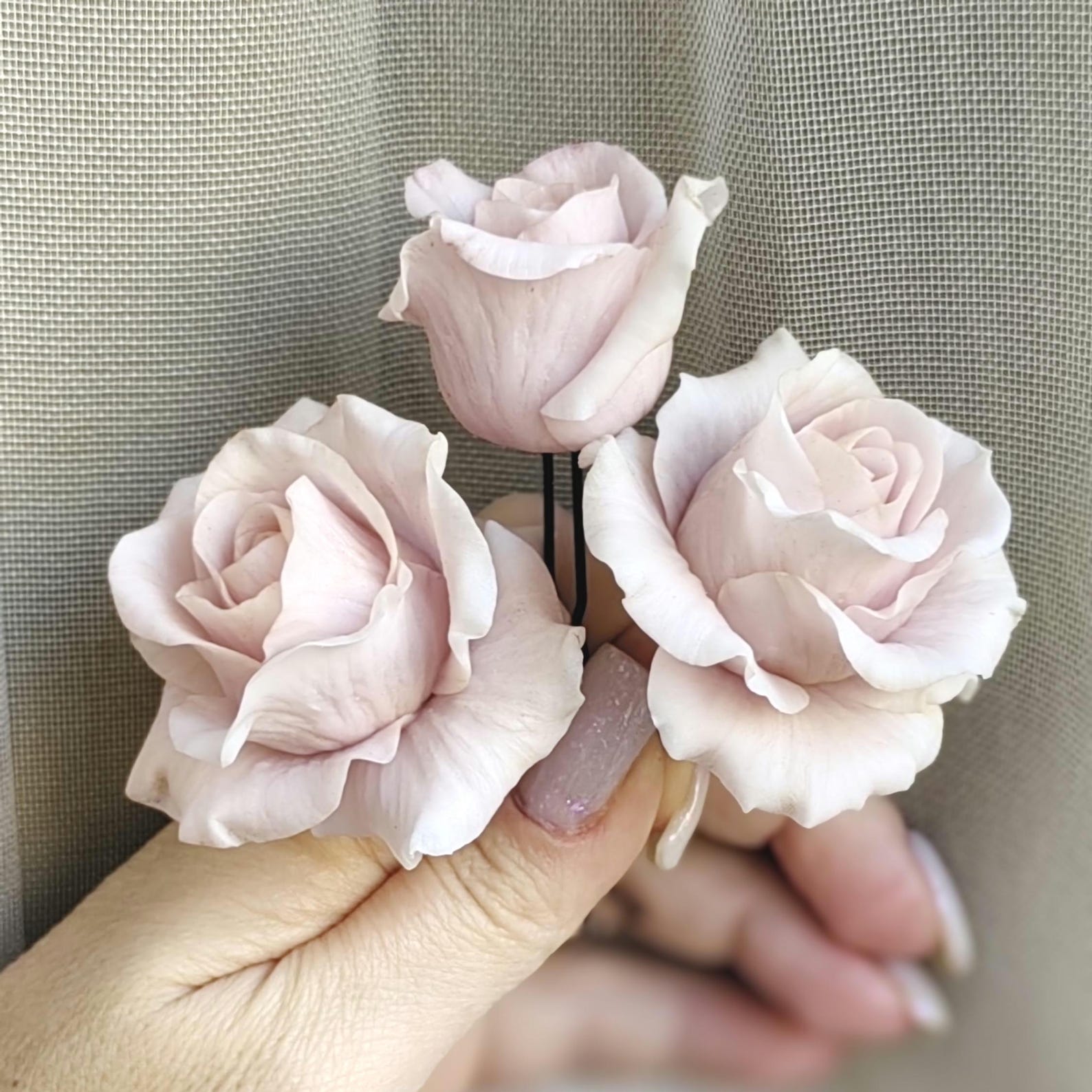 Pale Pink Rose Hair Pins, Real Touch Flower Bridal Accessories - Etsy