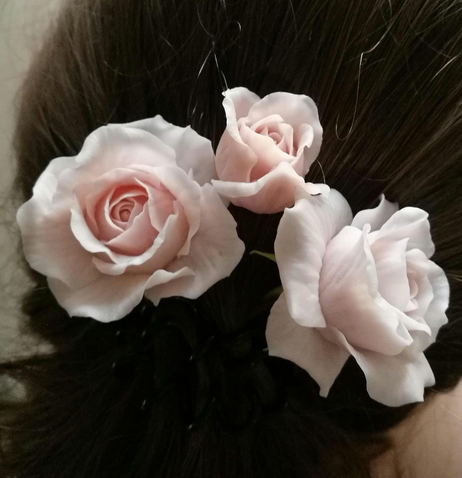 Pale Pink Rose Hair Pins, Real Touch Flower Bridal Accessories - Etsy