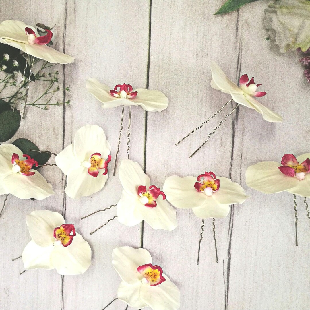 Orchid Bridal Hair Pin Real Touch Flowers Wedding Accessories Bridal ...
