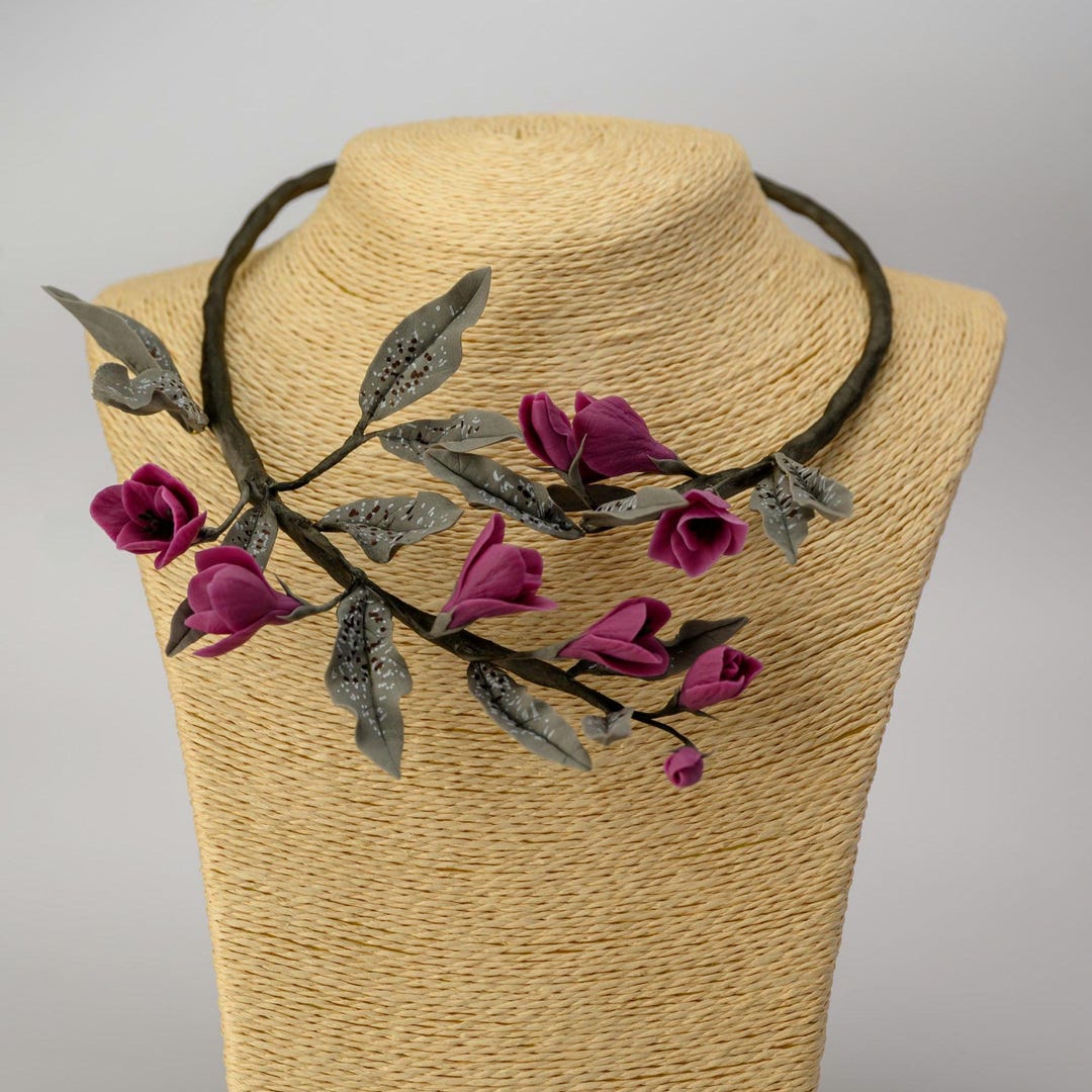 Florall Necklace Polymer Clay Jewelry Vine Flower Realistic Jewelry for ...