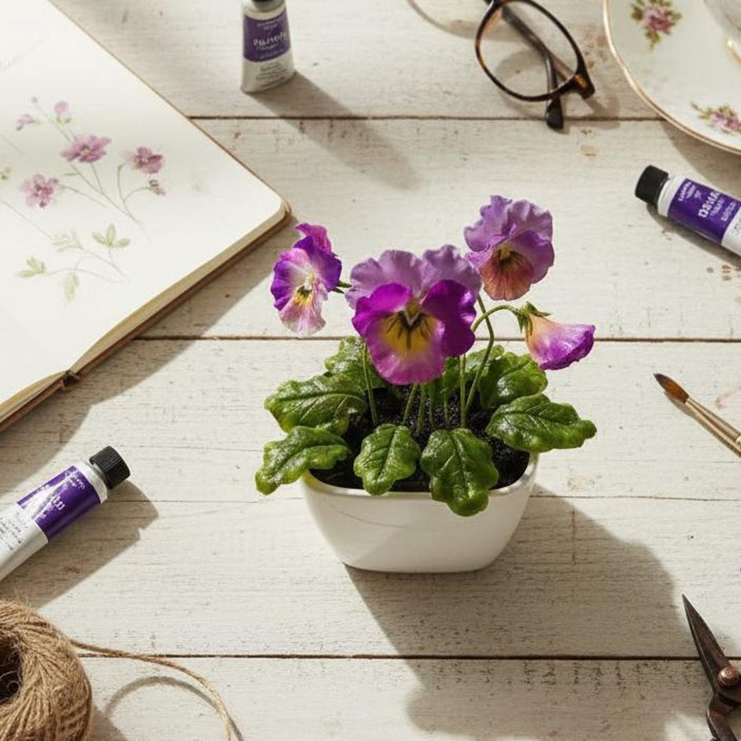 Handmade Polymer Clay Pansies in Decorative Pot | Unique Gift Idea - Etsy