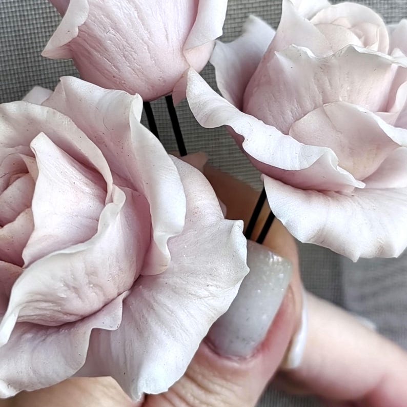 Pale Pink Rose Hair Pins, Real Touch Flower Bridal Accessories - Etsy