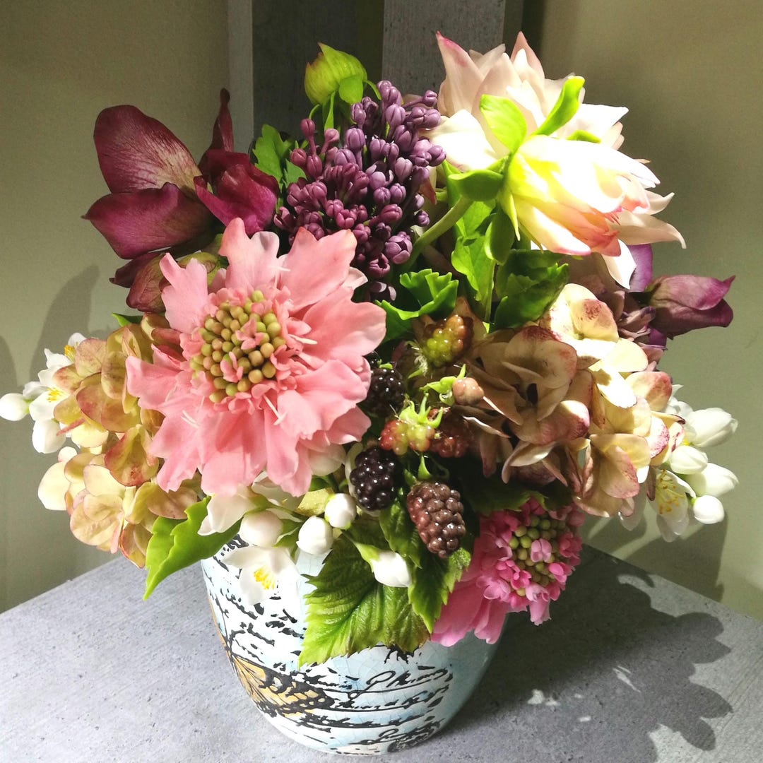 Polymer Clay Flower Arrangement, Boho Home Decor, Handmade Floral Gift ...