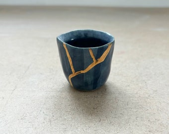 Kintsugi Inspired Tea Bowl in Light Blue Green Food Safe and Functional ...