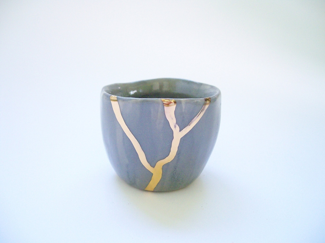 Kintsugi Inspired Tiny Cup in Painted Gray - Etsy