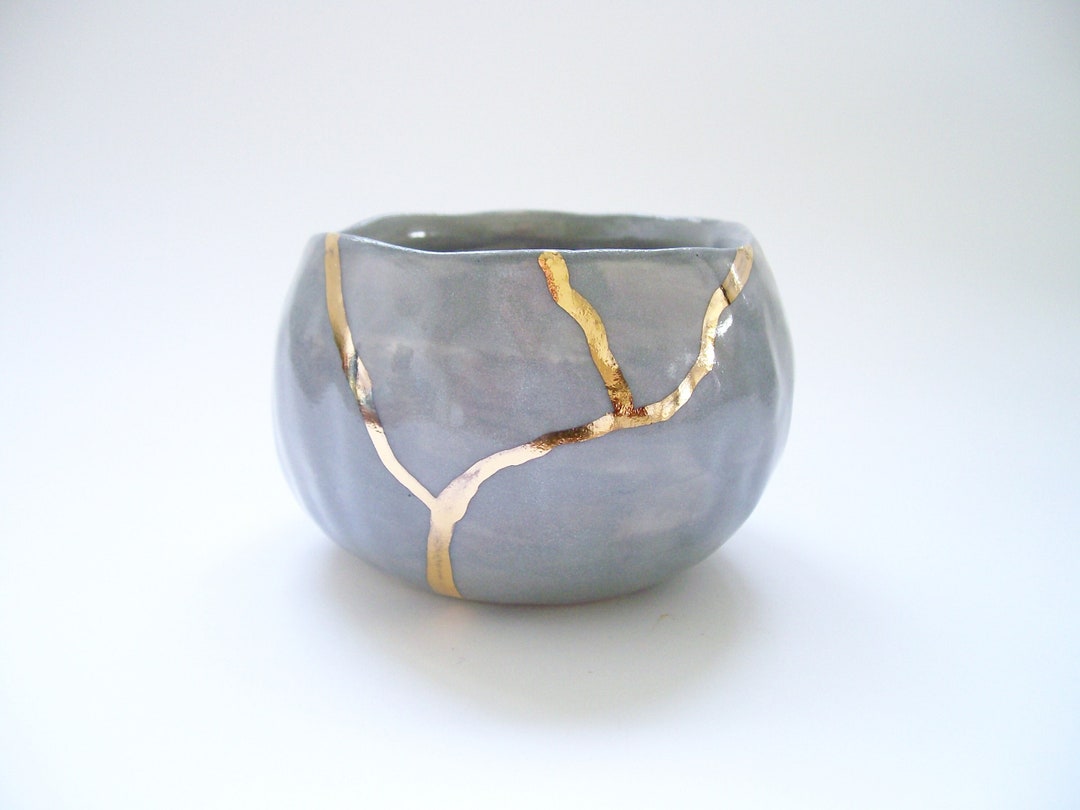 Kintsugi Inspired Small Cup in Painted Gray - Etsy