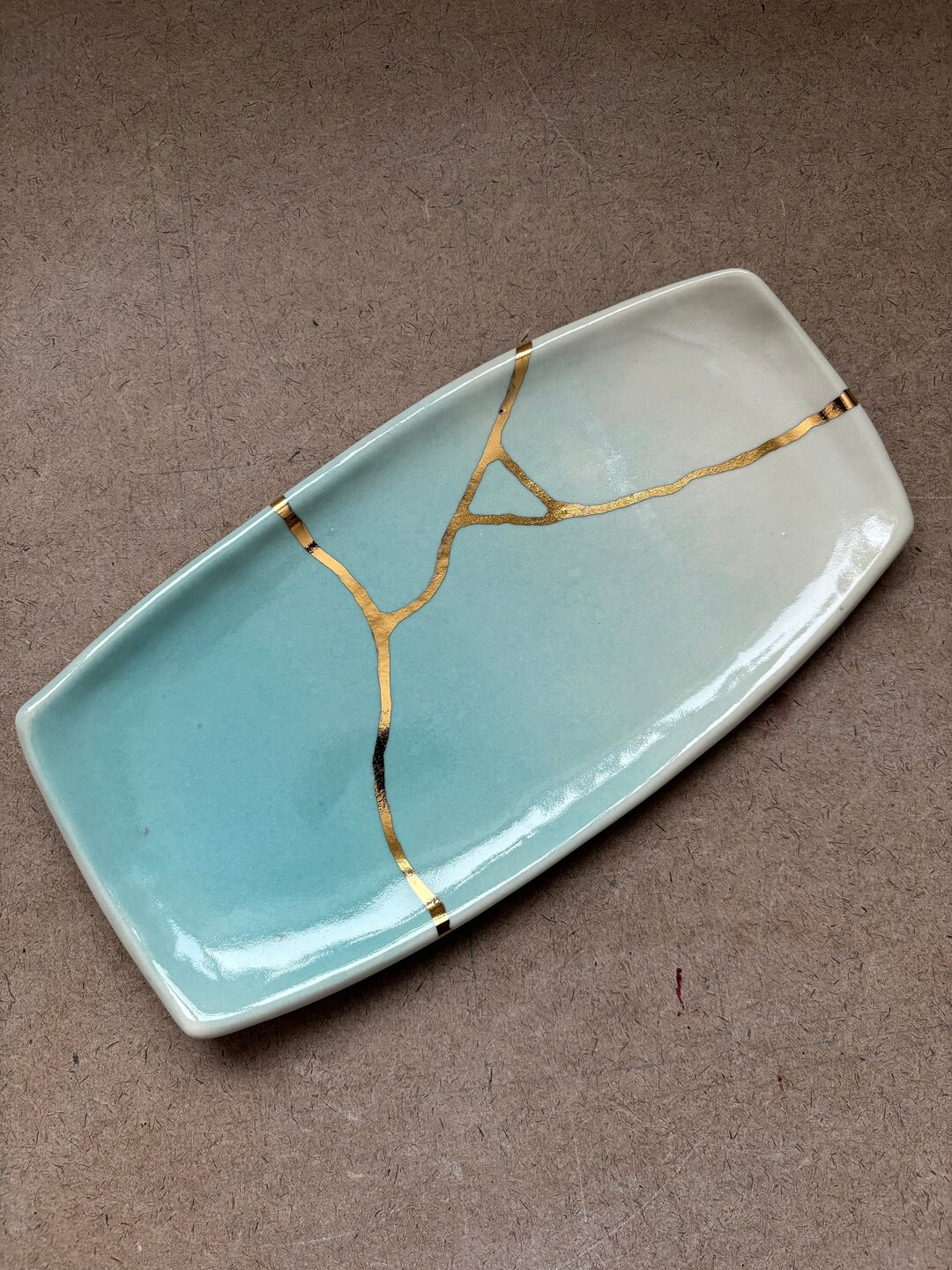 Kintsugi Inspired Rectangle Plate in Light Blue Ombre - Etsy