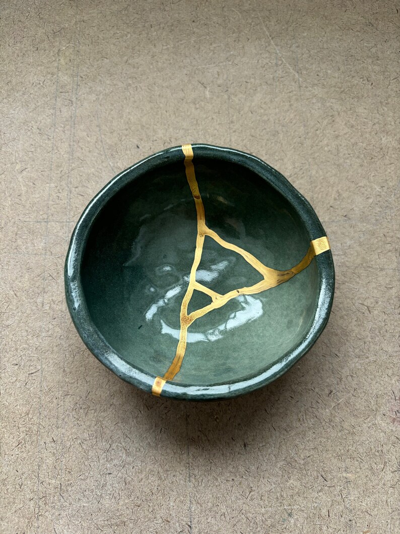Kintsugi Inspired Bowl in Dusty Dark Green - Etsy