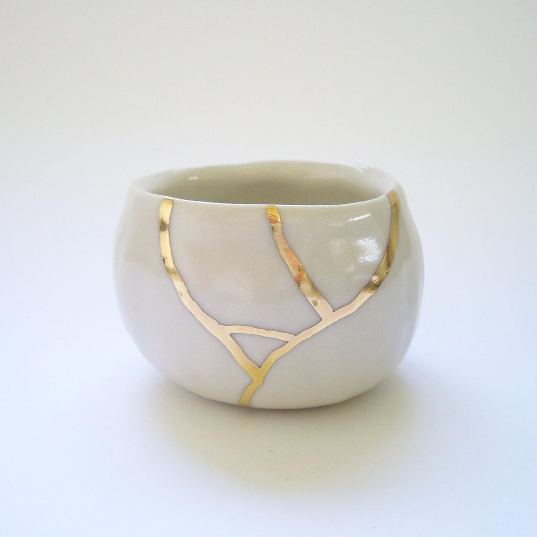 Kintsugi Inspired Small Ceramic Cup in Creamy White - Etsy