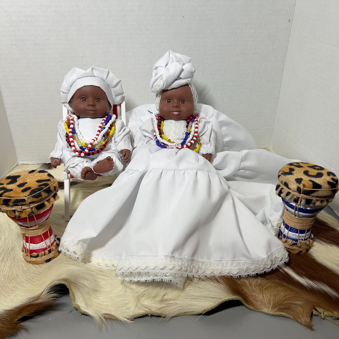 Jimagua Pareja De Ibeyis/ibellis Dressed White 7.5 Inch All Vinyl Doll ...