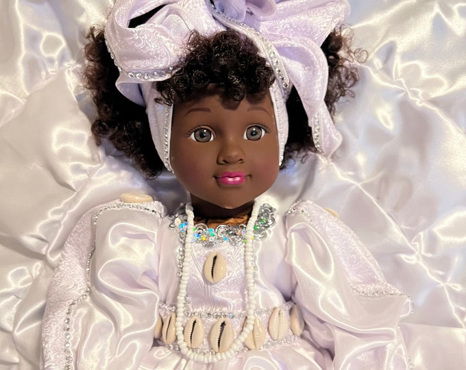 Obatala, Obatalá Madama Egun 18” Doll Dress in White Satin, Cowrie ...