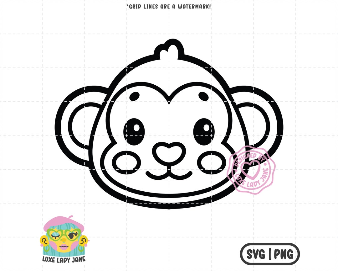 Cute Baby Boy Monkey Face Outline SVG PNG Baby Shower SVG, Onesie ...