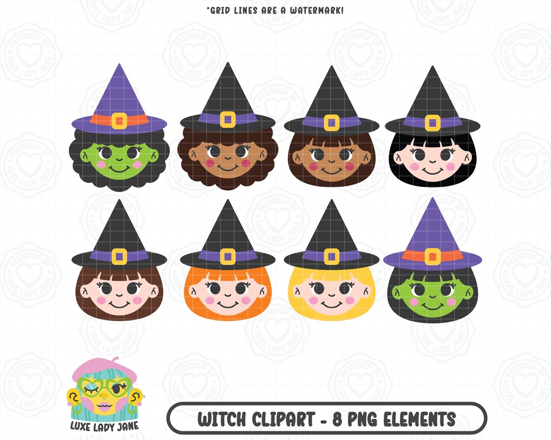 Halloween Witch Face Clipart Pngs | October 31, Spooky, Instant ...