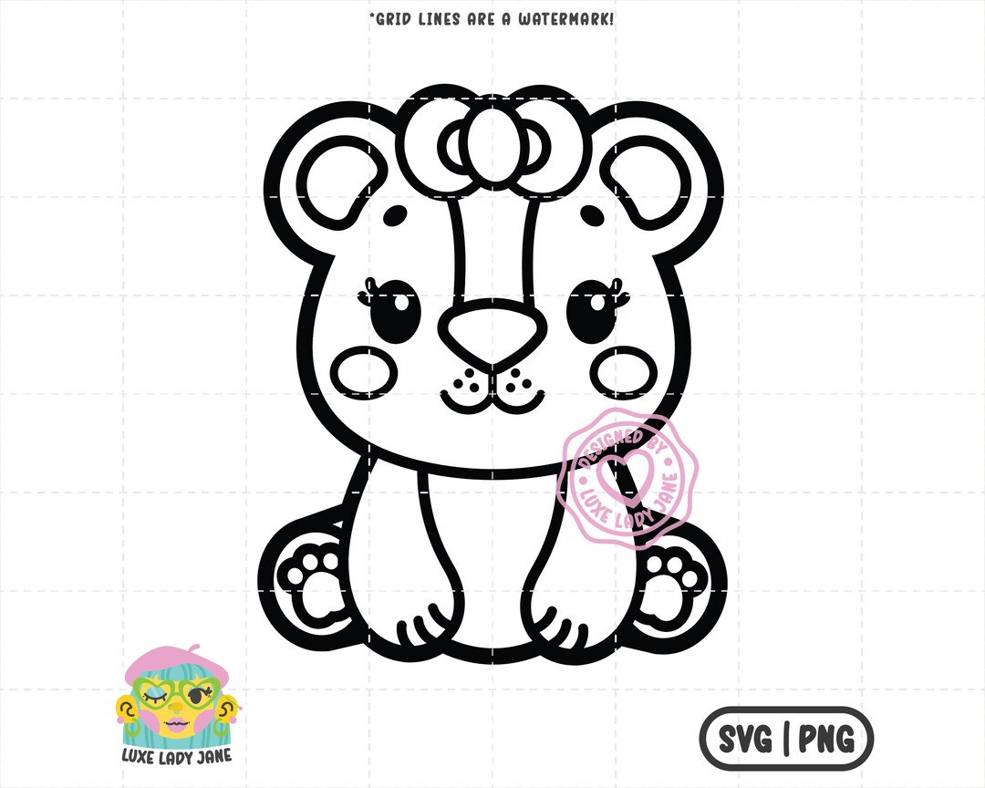 Cute Baby Girl Lioness Outline SVG PNG Lion Baby Shower SVG, Onesie ...