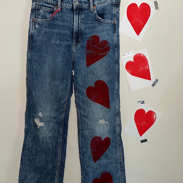 Heart Printed Jeans - Etsy
