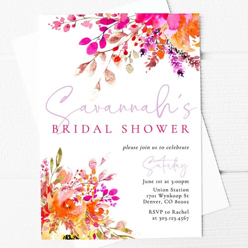Bright Flower Bridal Shower Invitation Template Colorful - Etsy