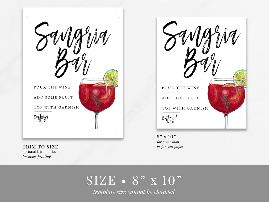 Sangria Bar Sign Template Bridal Shower Printable Sangria Bar - Etsy