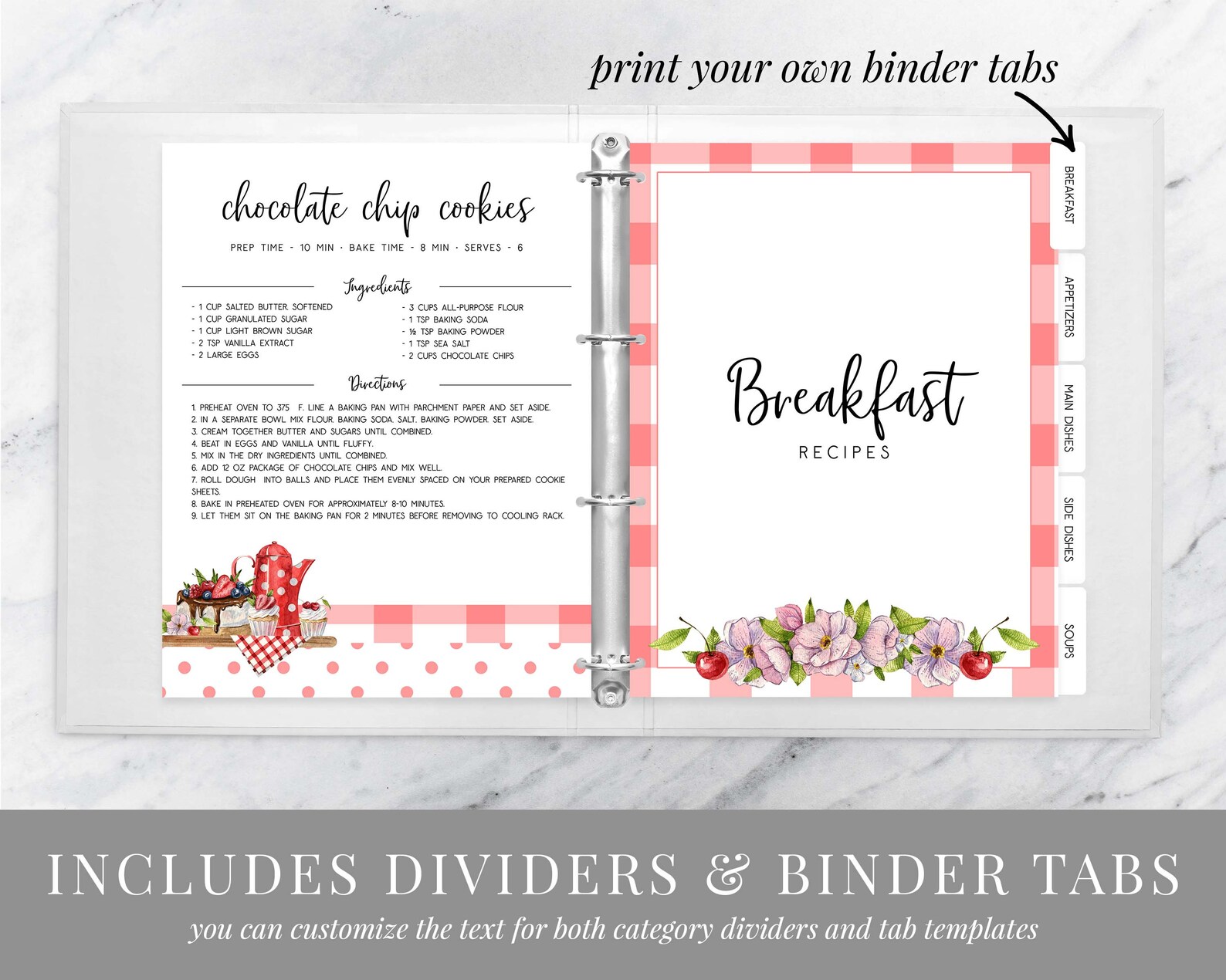 Red Gingham Polka Dot Recipe Book Template, Printable Cookbook Recipe ...