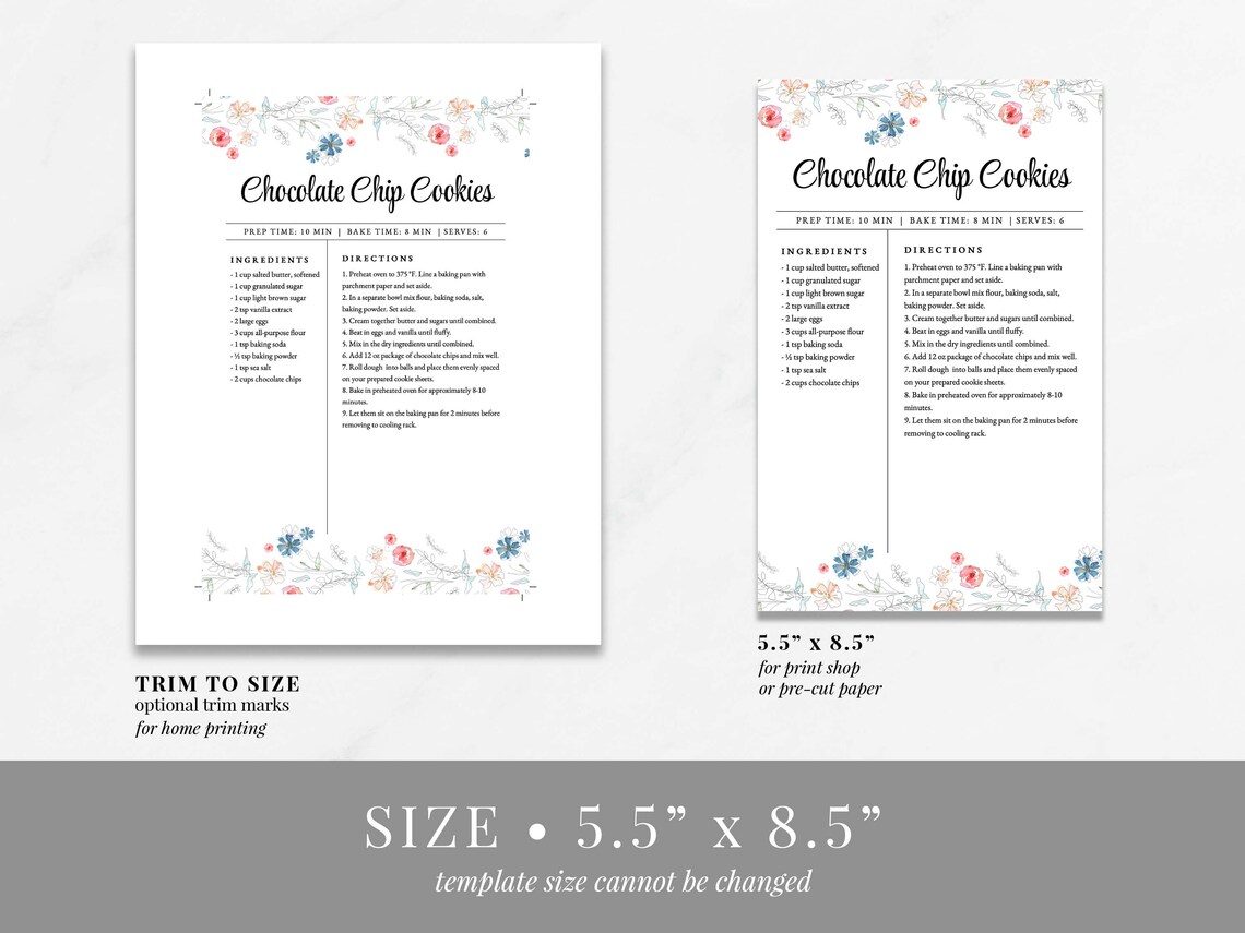 Watercolor Floral Mini Recipe Book Template, Printable Recipe ...